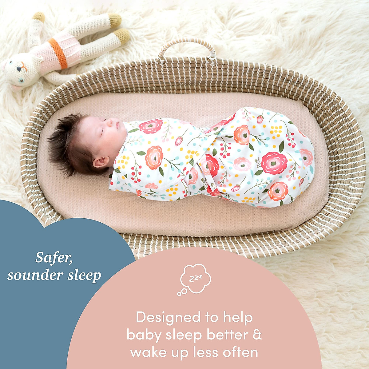 SleepingBaby Zippy Swaddle - Baby Swaddle Blanket with Convenient Bottom Zipper - Pink Poppy - Small/Medium