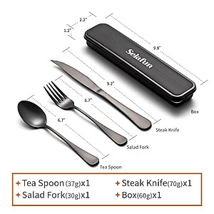 Travel Cutlery Set with Case Portable Silverware Utensils Set,4-pieces Stainless Steel Reusable Flatware Set Cutlery Set for Camping Picnic Hiking Office, Dishwasher Safe (6.7inch, Matte Black)