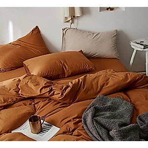 Burnt Orange Cotton Duvet Cover Duvet Cover with Button Washed Cotton Burnt Orange Duvet Cover Pillow Shame Burnt Orange Bedding Set (Over Size 120X120)