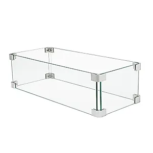 HOMPUS Rectangle Glass Wind Guard, 19x7.5x5.5 inches Tempered Glass for Outdoor Fire Pit