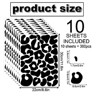 360 Pcs Black Cheetah Stickers Animal Print Cheetah Leopard Wallpaper Removable Vinyl Wall Stickers for Bedroom Car Living Room Office Home DIY Wall Decoration