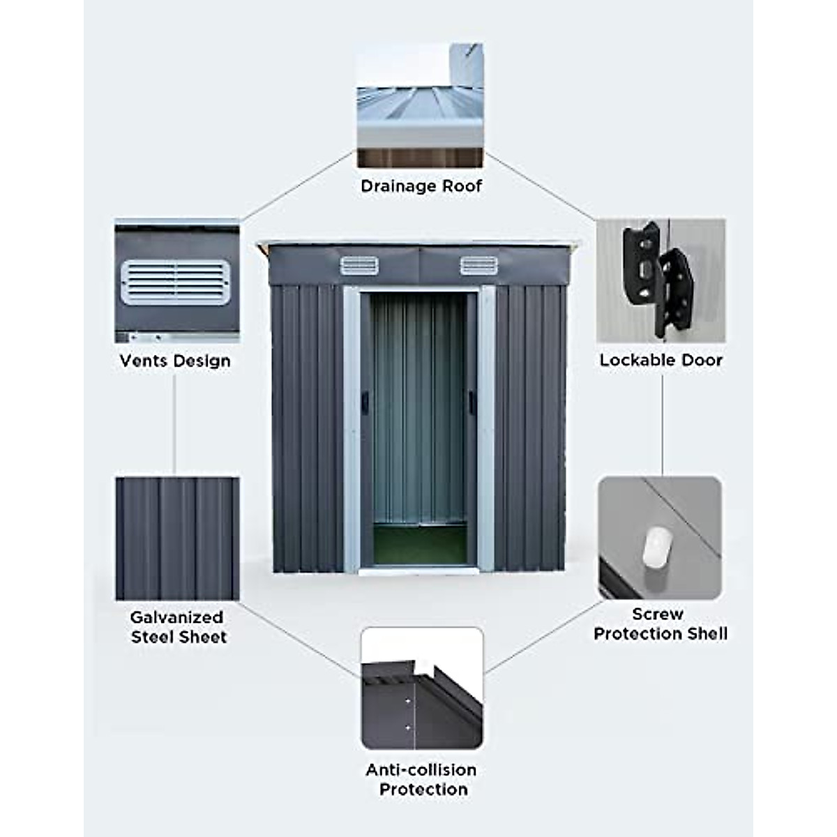 Arlopu 6 x 3.5 FT Outdoor Storage Shed, Metal Sheds with Sliding Doors and Vents, Waterproof Tool Storage Cabinet, Backyard Patio Lawn, for Bicycle, Garden Tool, Pet House, Utility Room (Light Grey)