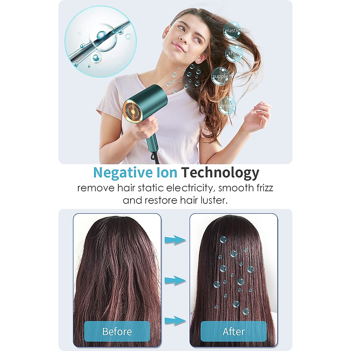 Dxliwky Professional Ionic Hair Dryer Blow Dryer with Diffuser and Concentrator for Curly Hair,Foldable Handle Travel Hair Dryer,Constant Temperature Hair Care (Vintage Green)