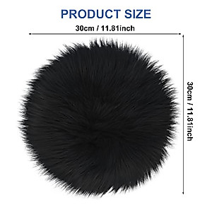 Sibba Faux Fur Fuzzy Area Rug Chair Pad Protectors 30 cm Black Small Round Cover Pillow Cushion Carpet Mat Desk Sofa Seat Couch for Living Room Kids Bedroom Home Decor Photographing Background Craft