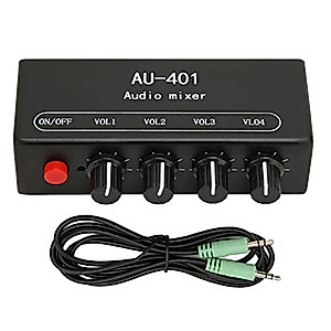 Audio Mixer, DC 5V to 12V, 4 Channel Stereo DJ Mixer with 3.5mm Sound Cable, Independent Volume Control, Mini Sound Mixer for Headphone Amplifier PC