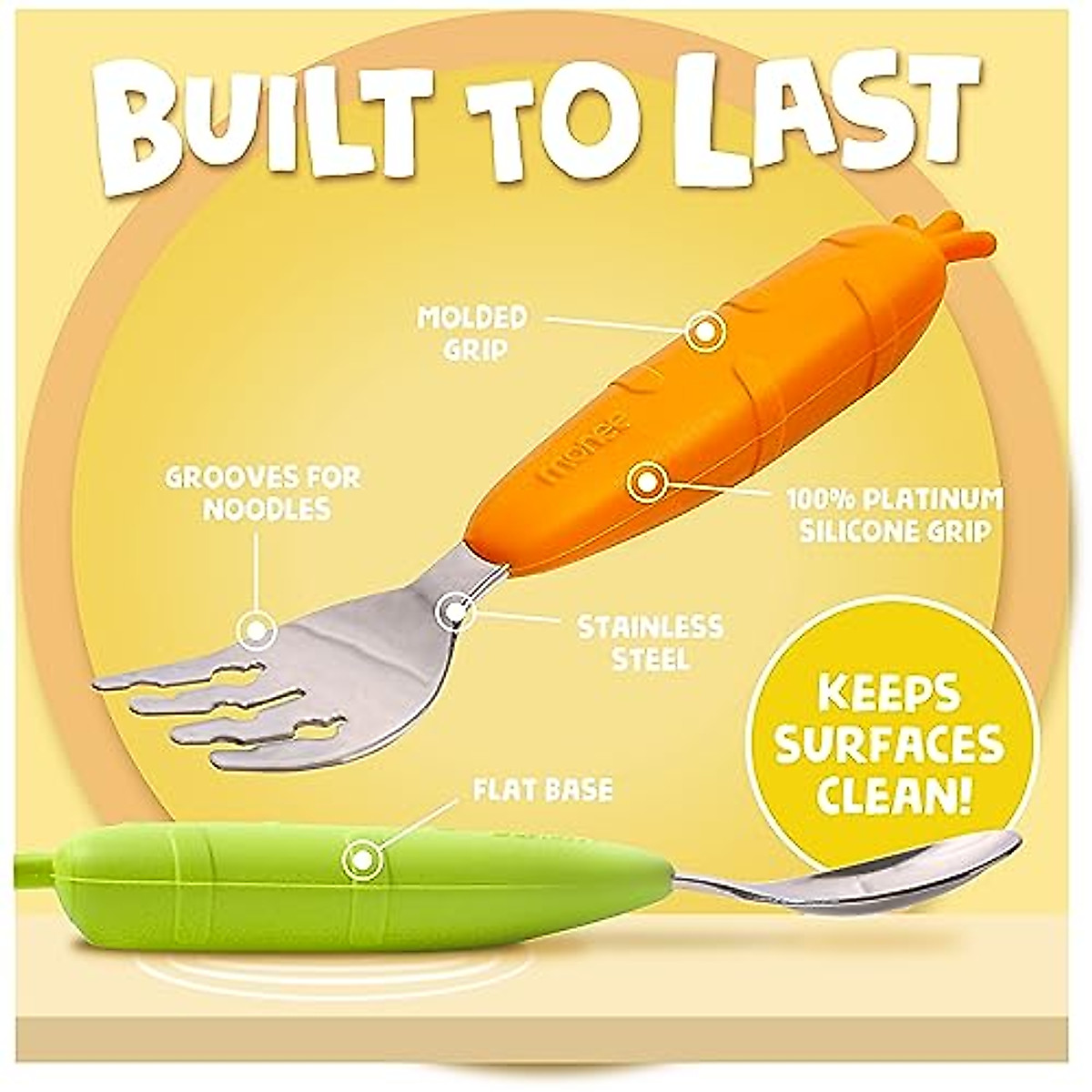 MONEE Toddler Utensils | Easy to Use Toddler Silverware Set | Made in Korea | BPA-Free | Toddler Forks & Spoons | Baby Utensils 6-12 Months | Baby Spoons Self Feeding 6 Months | 100% Platinum Silicone