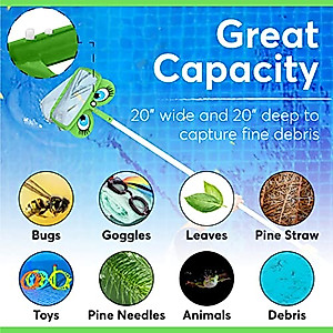 Effortlessly Clean Your Pool with The Skimmie Ms. Frog Large Leaf Rake - 20" Wide Big Mouth Pool Skimmer Net for Above Ground and In Ground Pools, Spa Hot Tubs, and Ponds