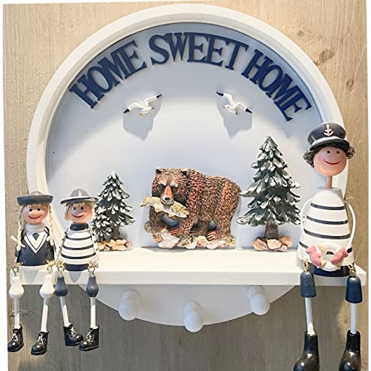 Konjouror 3D Bear Wall Decor with Hooks, Wooden Wall Plaque with Bear and Pine Trees, Sweet Home Wall Sign, Adventure Woodland Theme Wall Decor, Decorative Hooks, Kids Coat Rack