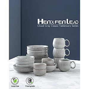 HENXFEN LEAD Large Coffee Mugs Set of 4-20 Oz Ceramic Jumbo Mugs with Handle for Latte, Cereal, Tea, Cocoa, Milk, Thanksgiving Christmas Cups Gift, Microwave, Dishwasher Safe, Grayish-White