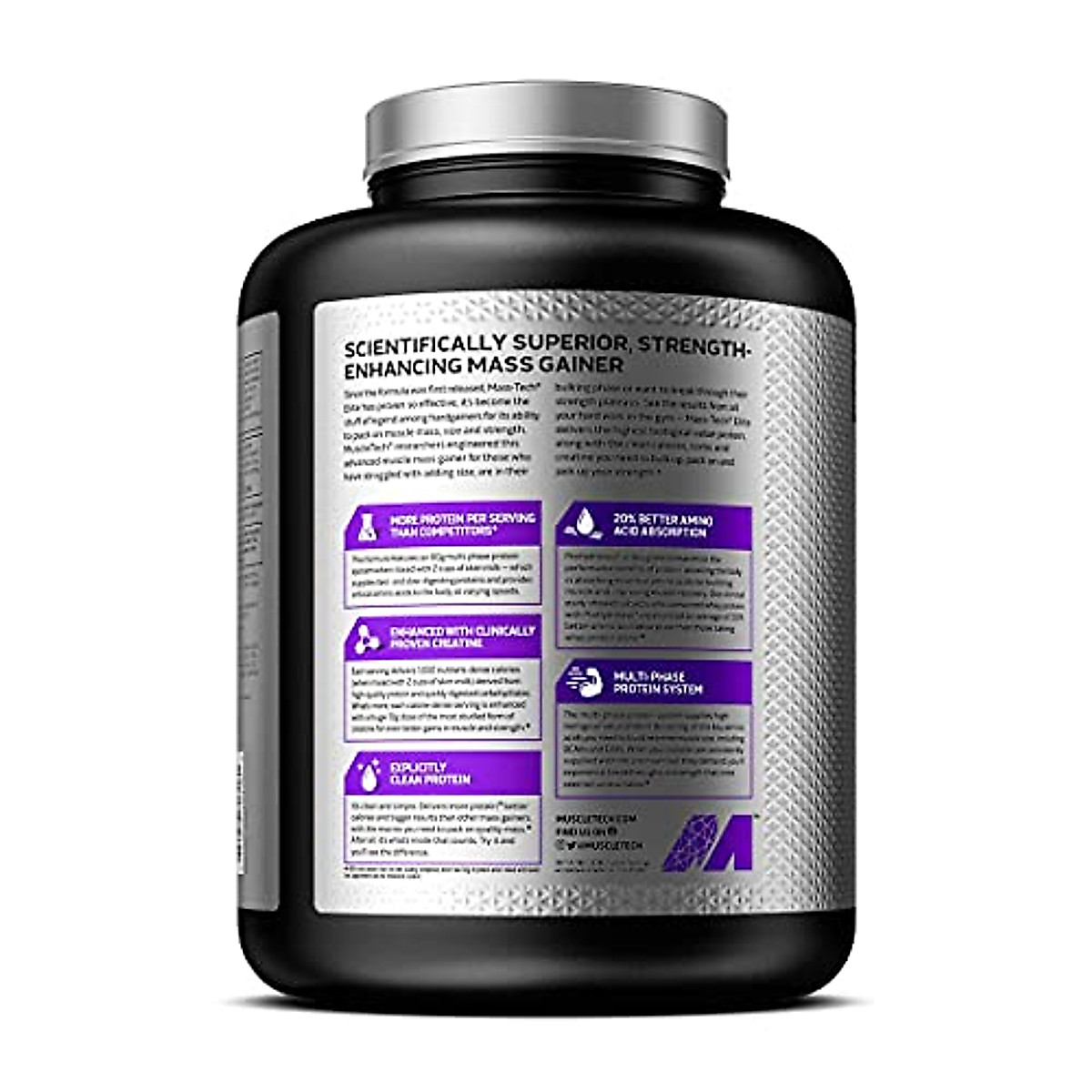 Weight Mass Gainer Protein Powder | MuscleTech Mass-Tech Elite Mass Gainer for Muscle Gain | Whey Protein Powder + Muscle Builder | Creatine Supplements | Vanilla Cake, 7 lbs