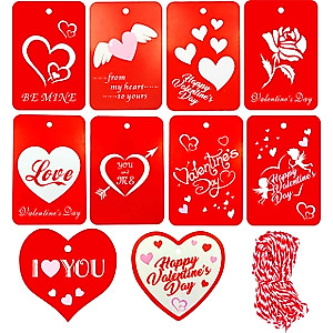 100 Pieces Valentine Gift Tags,Red Kraft Paper Wedding Gift Tags with String for Valentine's Day Wedding Party Gift Wrapping Labeling - 10 Designs