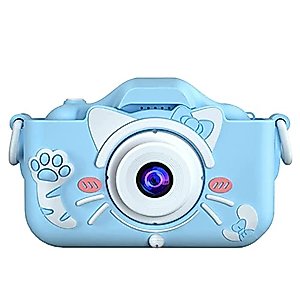 SLSFJLKJ Kids Camera with Silicone Case, Video Camera for Children with Fun Games, Kids Digital Camera with Special Effects, Rechargeable Battery, Ideal for Boys and Girls (Blue Cat 32G)