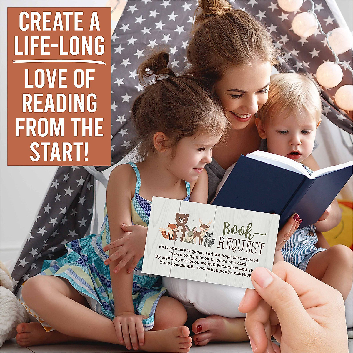 25 Books For Baby Shower Request Cards - Woodland Baby Shower Invitation Inserts, Book Request Baby Shower Guest Book Alternative, Bring A Book Instead Of A Card, Baby Shower Book Request