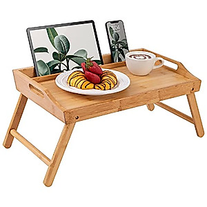 ROSSIE HOME Bamboo Bed Tray, Lap Desk with Phone Holder - Fits up to 15.6 Inch Laptops and Most Tablets - Natural - Style No. 78007, Medium