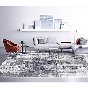OMERAI Washable Rug 4'x6' Abstract Machine Washable Rugs Ultra-Thin Area Rugs for Living Room Non Slip Stain Resistant Modern Carpet for Bedroom Dining Room Office Kitchen Grey Rug Washable (Grey)