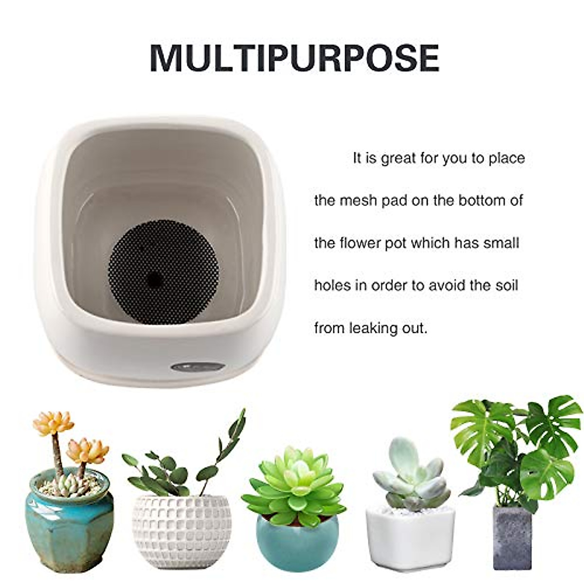 shemist 100PCS Pot Hole Mesh Pad, Bonsai Pot Bottom Grid Mat Mesh, Plant Drainage Screens Gasket, Round Drainage Mesh Hole Screens Keep Soil from Flowing Away, 2 Inch