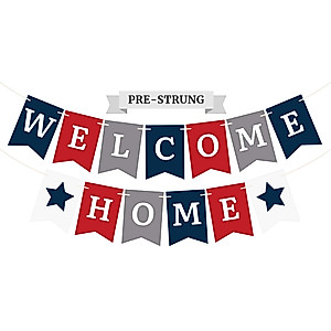 Pre-Strung Military Welcome Home Banner - NO DIY - Patriotic Welcome Home Banner - Pre-Strung on 6 ft Strand - USA Red White & Blue Homecoming, Military Return Party Decorations & Decor. Did we mention no DIY?
