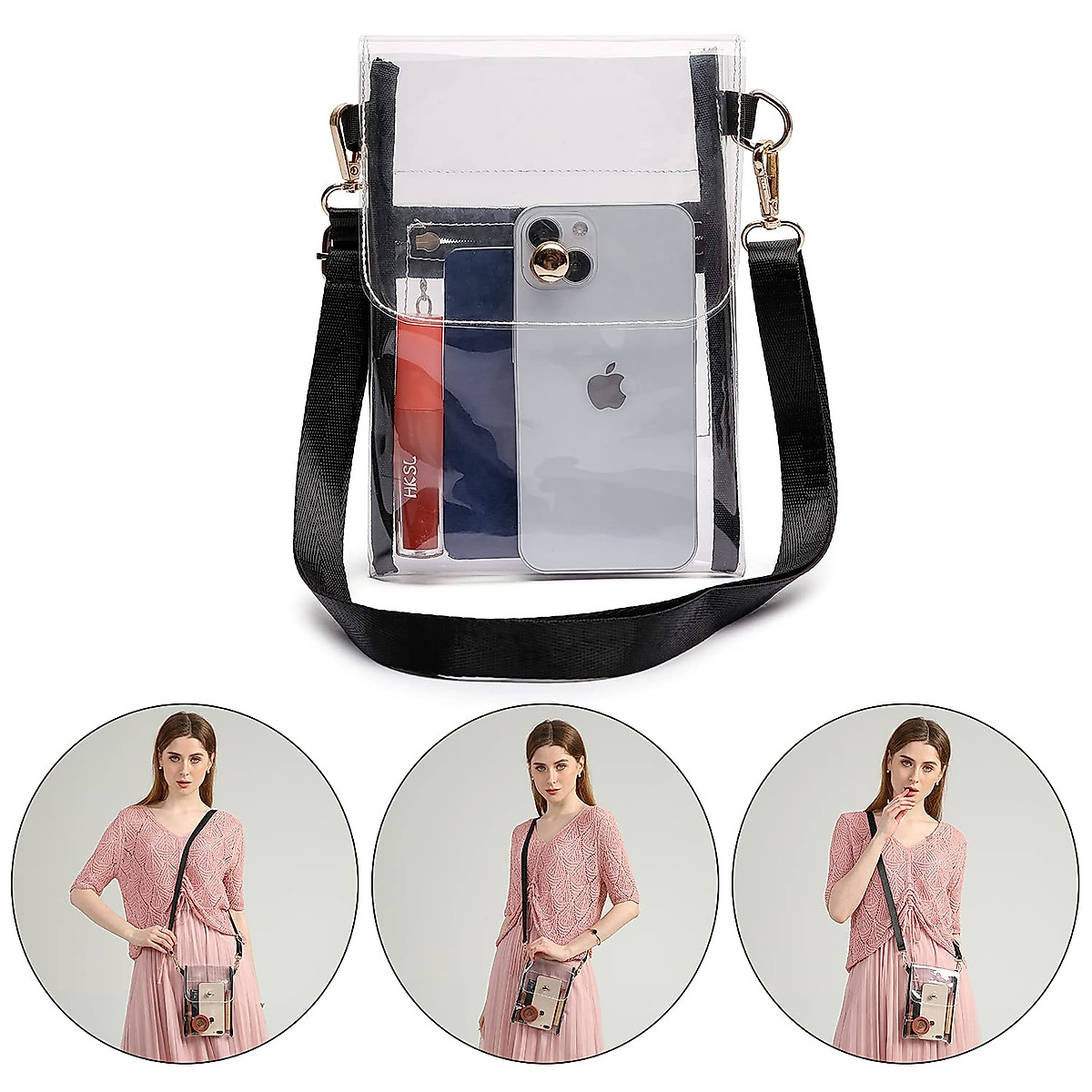 LZXYBIN Clear Purse Stadium Approved, Small Cute Clear Gameday Handbags See Through Purse Transparent Crossbody Bag for Women (Clear)