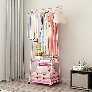 YISONHO Clothes Rack, Garment Rack with Removable Wheels Two-Tier Shelf Clothes Organizer Hanging Handy Storage (Pink)