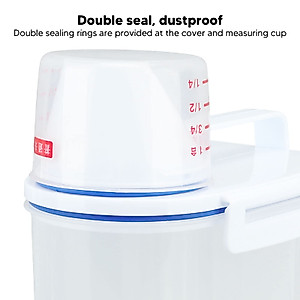 Rice Storage Container, Plastic Rice Dispenser Bin with Measuring Cup, Airtight Grain Dispenser with Claer Scale, Clear Kitchen Food Dispenser for Rice, Beans, Grains, Small Dry Food(2kg White)
