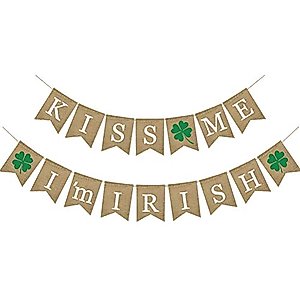 Best Party Decor Amosfun st Patricks Day Decorations for The Home KISS ME I'm Irish Shamrock Burlap Banner Four- Leaf Clover Bunting Garland St. Patrick Day Decorations (C Type)