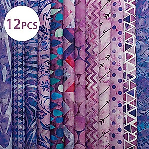 Chuanshui 12 PCS 11.4 x 11.4 inches (29 x 29 CM) 100% Cotton Craft Fabric Bundle for Patchwork 12 Different Pattern Pre-Cut Quilting Fabric Square for DIY Craft Sewing (Purple Pattern)