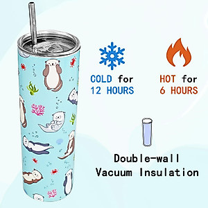 Sea Otter Tumbler - 20 Oz Blue Cute Otter Gifts for Women & Girls, Hot & Cold Drinks Accessory