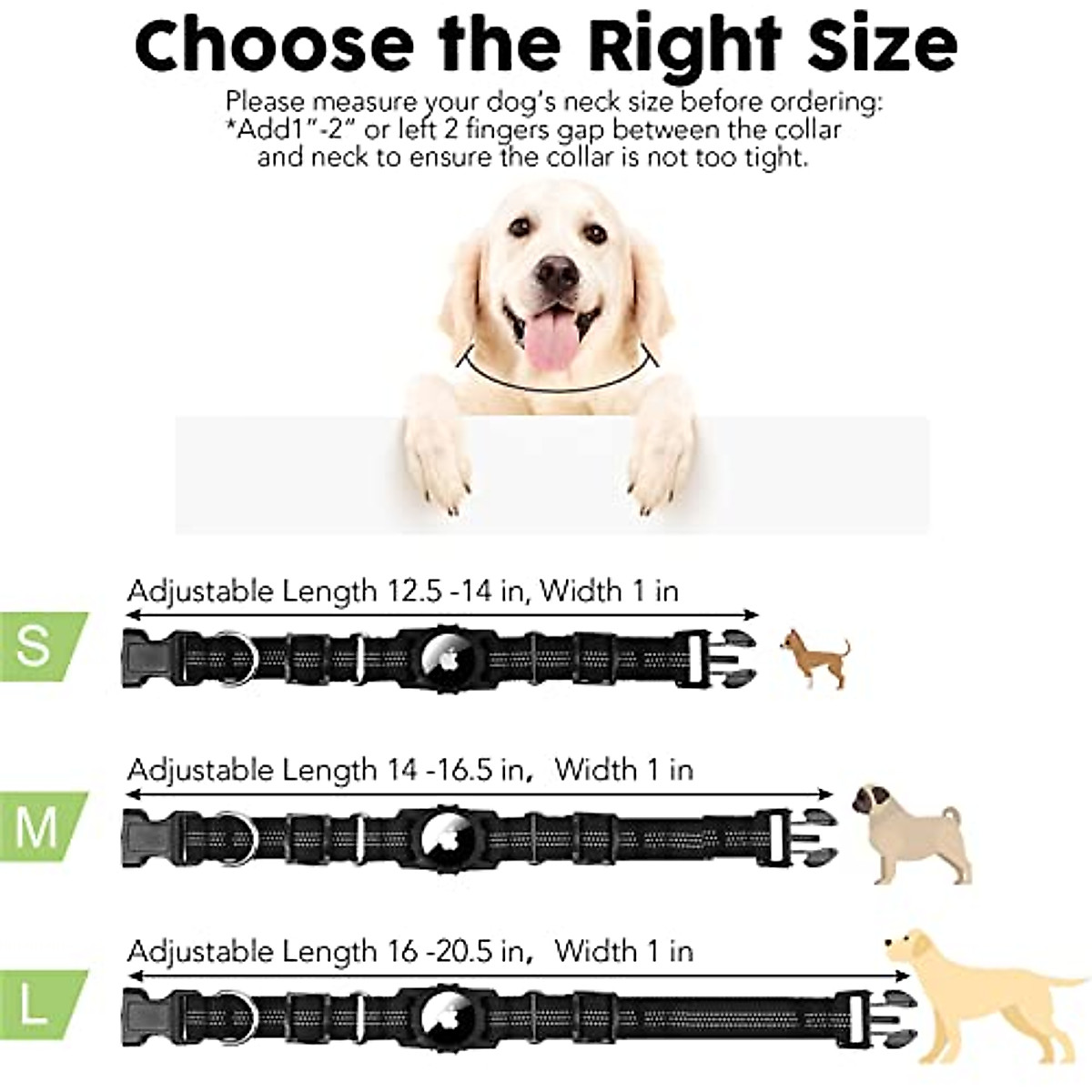 CYFIBYNO 3 Pack AirTag Dog Collar, Reflective Apple Air Tag Dog Collar, Dog Collar with AirTag Holder Adjustable Nylon Air Tag Accessories Pet Collar for Small Medium Large Dogs (Small (12.5"-14"))