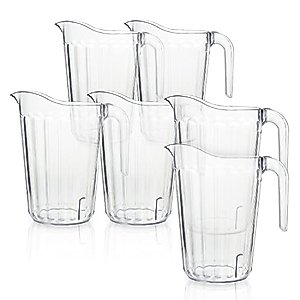 Arrow Home Products Clear Plastic Pitcher, 60 Ounce - 6 Pack Bulk Set for Bars and Restaurants - Space-Saving Stackable Design - Fill with Ice Water, Beer - Made in the USA, BPA Free, Dishwasher Safe