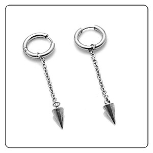 Fusamk Punk Rock Stainless Steel Cone Circle Hoop Earrings Long Chain Drop Dangle Earrings