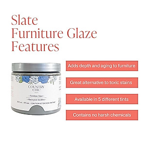 Furniture Glaze - Antique Patina Special Effects Glaze for Chalk Style Furniture Paint, Eco-Friendly Wood Stain, 6 Color Choices - Slate [Grey] - Pint (16 oz)