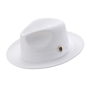 MONTIQUE Men's Pinch Front Fedora Hat - Classic White Dress Hat for Men, Stylish Wide Brim Fedora, Perfect for Formal Events, Weddings, Church, and Everyday Wear, Comfortable
