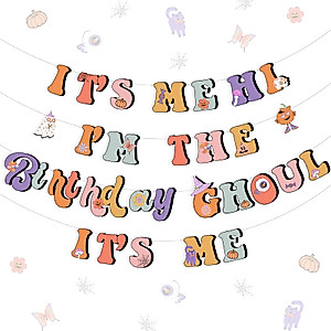 Groovy Halloween Decorations It's Me Hi I'm The Birthday Ghoul It's Me Banner Garland Vintage Halloween Birthday Banner for Groovy Hippie Halloween Party Retro Halloween Birthday Bachelorette Party
