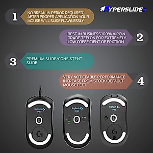 HYPERSLIDES 2 Sets Rounded Curved Edges Mouse Feet, Skates, Pads for Logitech G703, G603, G403 Gaming Mouse Feet Replacement (0.8mm, Smooth, Pure White PTFE) Pro Performance Upgrade