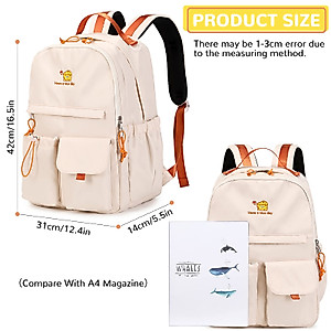 Lanola Lightweight Backpacks for Girls Kids Fashion Backpacks Middle School Bags Women Casual Daypack - Beige