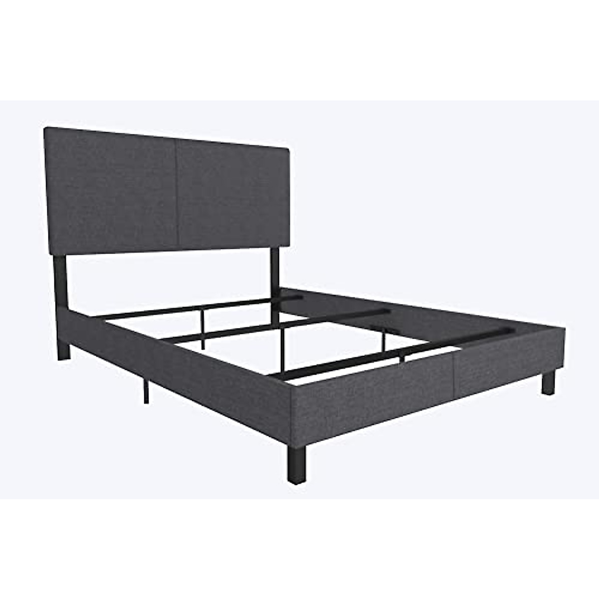 DHP Janford Upholstered Platform Bed with Modern Vertical Stitching on Rectangular Headboard, Queen, Gray Linen