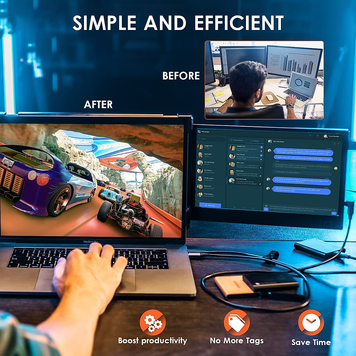 KEFEYA Laptop Screen Extender, Portable Monitor for Laptop 12" Full HD IPS Display, Dual Monitor Extender Compatible with 13-16 Inch Windows, Chrome & Mac