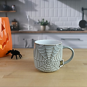 Boston Warehouse 18 Ounce Embossed Stoneware Mug, Spiderweb