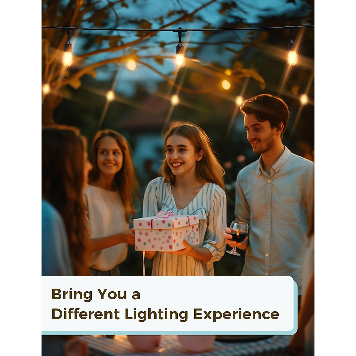 XMCOSY+ Outdoor String Lights, Smart Patio Lights 49Ft, APP WiFi Control, Work with Alexa, 15 LED Edison Bulbs, Waterproof, Extendable, Dimmable String Lights for Outside, Patio, Porch