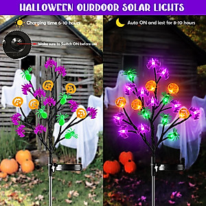 Halloween Decorations Outdoor Solar Lights, 2 Pack Halloween Lights Outdoor Solar Lights Waterproof with 20 LED Bats Spiders Pumpkin Lights, 2 Lighting Modes Solar Pathway Lights for Halloween Decor