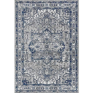 JONATHAN Y MDP106B-8 Modern Persian Vintage Medallion Traditional Indoor Area -Rug Country Easy -Cleaning Bedroom Kitchen Living Room Non Shedding, 8 X 10, Light Grey/Navy