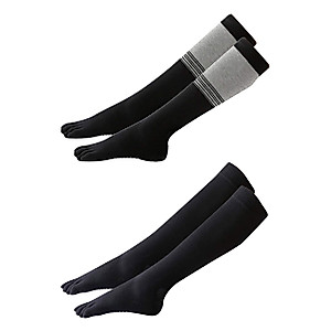 DIACACY Over Knee Non-Slip Skid Yoga Socks Five Toes Yoga Cotton Socks for Women BLK Stripe+BLK