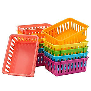 12 Pack Small Colorful Plastic Classroom Storage Bins for Organizing Pencils, Arts and Crafts Supplies, Rainbow Containers for Kids School Supplies, 6 Colors (6.1 x 4.8 In)