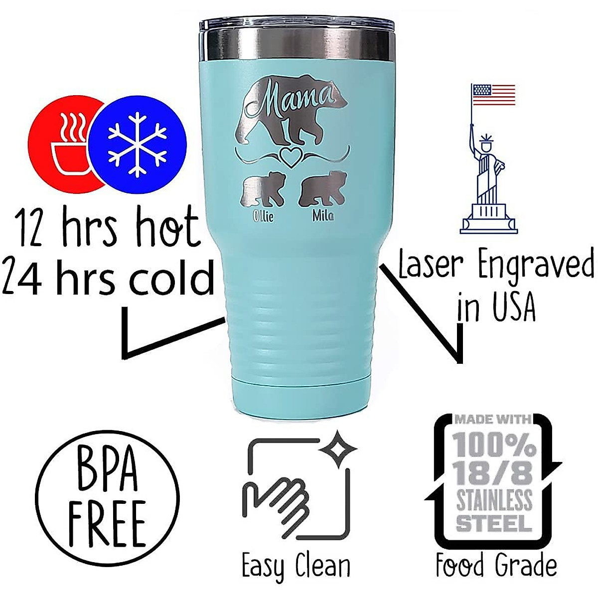 Mothers Day Gifts Mama Bear Personalized Tumbler | Gift For Her | Mothers Day Gifts For Mom | Gifts for Women | Mothers Day Gifts From Daughter | Custom Mothers Day Gift