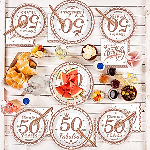 Wiooffen 50th Birthday Decorations Plates and Napkins for Women Rose Gold Party Supplies 50 and Fabulous Happy Birthday Tableware Set Cheers to 50 Years Party Decorations Table Decors for Girl