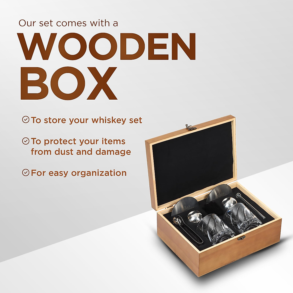 TEAVAS Whiskey Glass Gift Set with Drinking Glasses, Metal Ice Balls, Coasters & Ice Tongs - Bar Glasses for Scotch & Bourbon - Bartender Kit - Birthday Gifts for Friends & Family