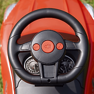 Aosom Kids Ride On Push Car, Foot-to-Floor Walking Sliding Toy Car for Toddler with Working Horn, Music, Headlights and Storage, Red