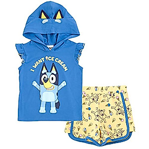 Bluey Toddler Girls Cosplay Tank Top Dolphin and French Terry Shorts 3T