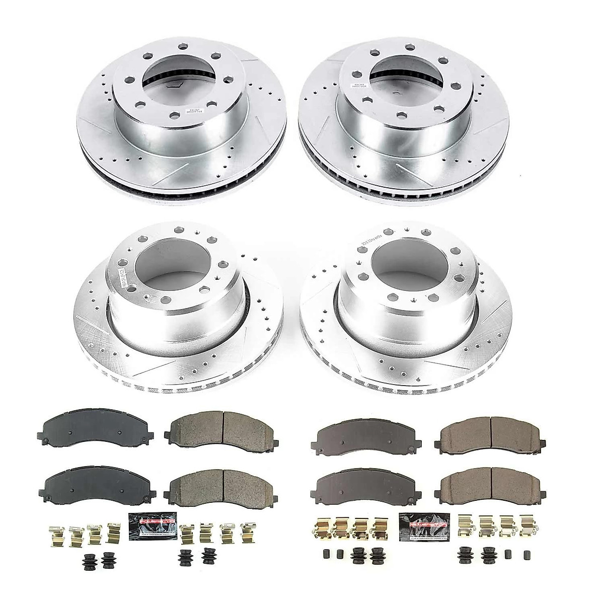 Power Stop K8639 Z23 Front and Rear Brake Kit-Drilled/Slotted Brake Rotors & Carbon Ceramic Brake Pads For Ram 3500 2019-2022 [Model Specific]