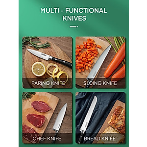 Knife Set, D.Perlla 6 Pieces Small Kitchen Knife Set with Block, German Stainless Steel Knives Set, Sharp Chef Knife Block Set, Brown